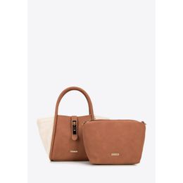 Wittchen Damen-Etui aus &Ouml;ko-Leder und Pelz, beige