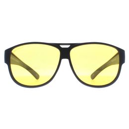 Montana Aviator Unisex Matt Schwarz Gelb Polarisiert FO6 Fit &uuml;ber Gl&auml;ser Nachtfahren Sonnenbrillen