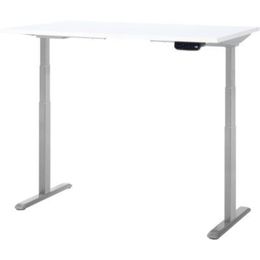Schreibtisch, Rechteck, elektrisch h&ouml;henverstellbar, T-Fu&szlig;, B 1200 x T 600 x H 620-1280 mm, inkl. Memory Master, wei&szlig;/silber