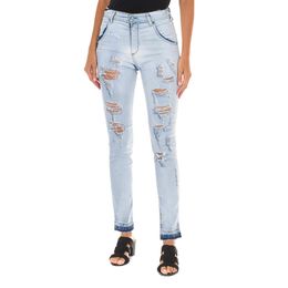 Met Lange Denim-Hose getragen und zerrissen Wirkung 10DBF0803 Frau