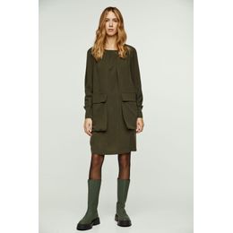Khakifarbenes Tencel-Kleid mit Taschendetail