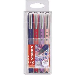 Stabilo&reg; Tintenroller worker+ NatureCOLORS Wildflower, Strichst&auml;rke 0,5 mm, Schreibfarbe blau, rutschfeste Oberfl&auml;che, Kunststoff, Etui mit 4 Schaftfarben