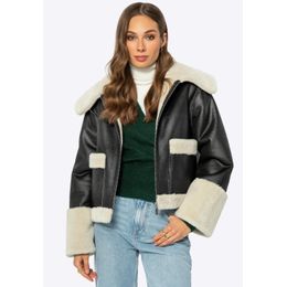 Wittchen Damen-Kurzjacke mit Kunstpelz, schwarzes Kunstleder