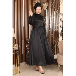 Feder Detailed Satin Abendkleid Schwarz