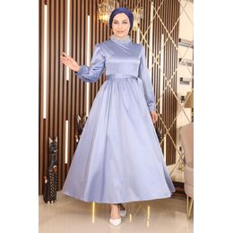 Feder Detailed Satin Abendkleid Blau