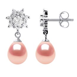 Ohrringe Dangle S&uuml;&szlig;wasserperlen 7-8 mm Birnen Rosen Schmuck 925