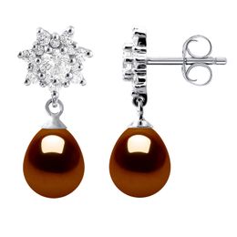 Ohrringe H&auml;ngeohrringe S&uuml;&szlig;wasserperlen 7-8mm Schokoladenbirnen Schmuck 925