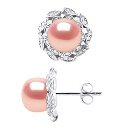 Ohrstecker FLOWER Perlen S&uuml;&szlig;wasser 8-9mm Buttons Rosen Schmuck 925