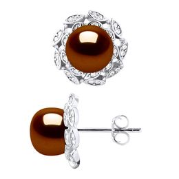 Ohrstecker FLOWER Perlen S&uuml;&szlig;wasser 8-9mm Chocolate Buttons Schmuck 925
