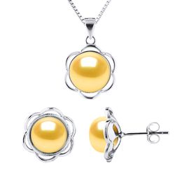 Schmuck Halskette & Ohrringe PETAL S&uuml;&szlig;wasserperle 8-9mm Golden 925