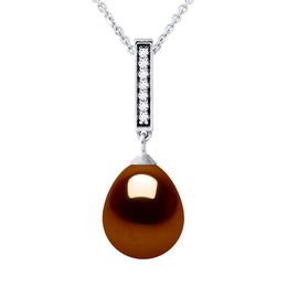 BARETTE Halskette S&uuml;&szlig;wasserperlen-Schmuck 9-10 mm Chocolate 925