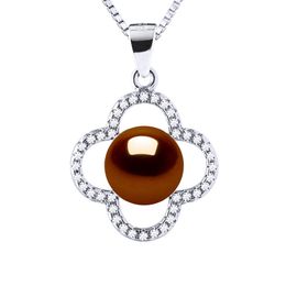 CLOVER Halskette S&uuml;&szlig;wasserperle 9-10 mm Chocolate 925