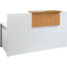 Empfangstheke Come-In, 1 Ablage, gerade, Breite 1600 mm, wei&szlig;/Buche-Dekor