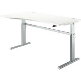 Schreibtisch Standard, elektrisch h&ouml;henverstellbar, Freiform, Ansatz links, C-Fu&szlig;, B 1800 x T 1000/800 x H 725-1185 mm, wei&szlig;/wei&szlig;alu