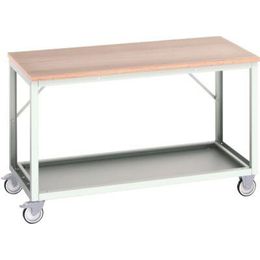 Mobile Werkbank Bott verso, Multiplex-Platte, 1 Ablageboden, mit Querstrebenset, B 1500 x T 800 x H 930 mm, RAL 7035 Lichtgrau