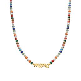 Luxenter Halskette aus 925er Sterlingsilber und mehrfarbigem Kristall mit 18-kar&auml;tiger Gelbgold-Beschichtung &ndash; Mama