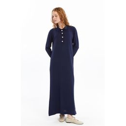Damen Hemd Kragen Detailed Halbplacket Thin Seasonal Cold Yarn Strickwaren Kleid Marineblau