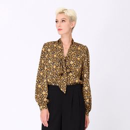 Bluse mit Ascot-Krawatte und Art-Deco-Print