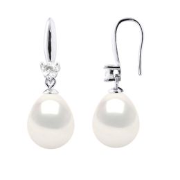 Ohrringe Silber 925 & Zirkonia &ndash; 2 echte S&uuml;&szlig;wasser-Zuchtperlen Birne 9-10 mm