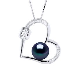 LOVE Halskette S&uuml;&szlig;wasserperle 8-9mm Schwarz 925