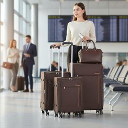 Leichtes braunes Soft-Casing-Koffer 8-Rad-Reisegep&auml;ck