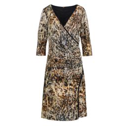 Print Jersey Faux Wrap Kleid Braun