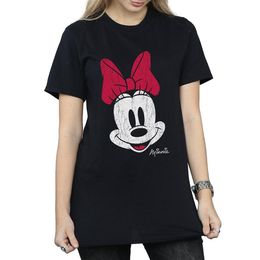 Disney Damen/Damen Mickey Mouse Baumwoll-Boyfriend-T-Shirt mit Distressed-Effekt (Schwarz)
