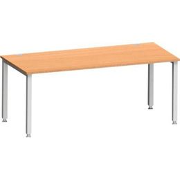 Sch&auml;fer Shop Schreibtisch MODENA FLEX, Rechteck, 4-Fu&szlig; Quadratrohr, B 1800 x T 800 x H 720-820 mm, Buche/wei&szlig;aluminium