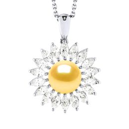 SUN Halskette S&uuml;&szlig;wasserperlenschmuck 8-9mm Golden 925