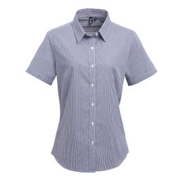 Premier Womens/Ladies Microcheck Kurzarm-Baumwollhemd (Marine/Wei&szlig;)