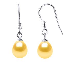 Ohrringe Haken S&uuml;&szlig;wasserperlen 7-8mm Goldene Birnen 925