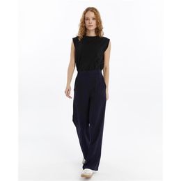 Damen Doppelt Krepp Grasnaht Detailed Mit Taschen Palazzo-Hose Marineblau