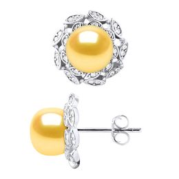 Ohrstecker FLOWER Sweet Water Perlen Kn&ouml;pfe 8-9mm Gold Silber 925 Schmuck