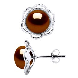 Ohrstecker FLOWER Perlen S&uuml;&szlig;wasser 8-9mm Chocolate Buttons 925