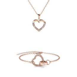 Halsketten-Set mit verschlossenem Herz &ndash; Ros&eacute;gold und Kristall