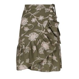 Olive Bestickter Floraler Wickelrock mit R&uuml;schen
