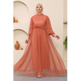 Perlen Detailed T&uuml;ll Abendkleid Lachs