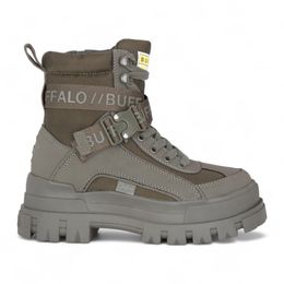 Buffalo Damen Khaki Chunky Plateau-Kampfstiefel mit hohem Kn&ouml;chelumfang - ASPHA-COM1
