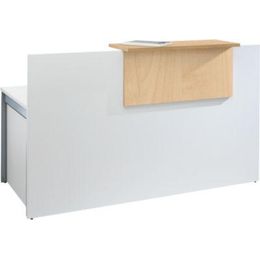 Empfangstheke Come-In, 1 Ablage, gerade, Breite 1600 mm, wei&szlig;/Ahorn-Dekor