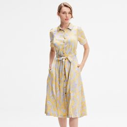 Hemdblusenkleid aus Satin mit grafischem Print