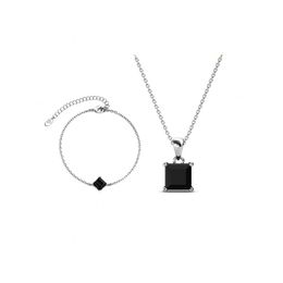 Einfaches quadratisches Handschellen-Set - Silber und schwarzes Kristall