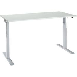 Sch&auml;fer Shop Sch&auml;fer Shop Select Schreibtisch ERGO-T 2.0, elektrisch h&ouml;henverstellbar, Rechteck, T-Fu&szlig;, B 1600 x T 800 x H 640-1300 mm, lichtgrau/wei&szlig;alu