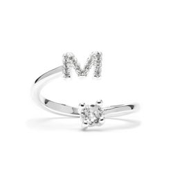 Luxenter Ring mit funkelndem Zirkonia, silberfarben &ndash; Alphabet
