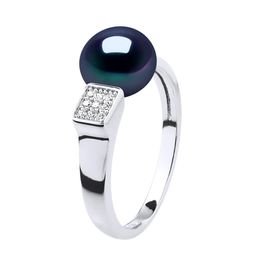 Ring Verstellbarer S&uuml;&szlig;wasserperlenschmuck 9-10mm Schwarz 925