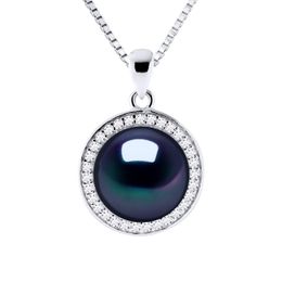 SUN Halskette S&uuml;&szlig;wasserperle 9-10 mm Schwarz 925