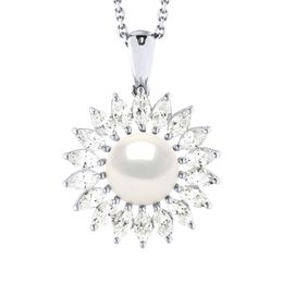 SUN Halskette S&uuml;&szlig;wasserperlenschmuck 8-9mm Wei&szlig; 925