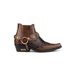 Zweifarbige Winklepicker-Bikerstiefel aus braunem Leder f&uuml;r Herren