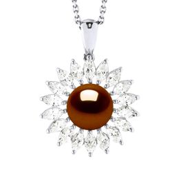 SUN Halskette S&uuml;&szlig;wasserperlenschmuck 8-9mm Chocolate 925