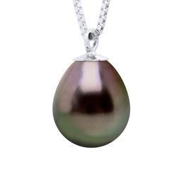 Venezianische Halskette aus Silber 925, rhodiniert und echte Tahiti-Zuchtperle, birnenf&ouml;rmig, 8&ndash;9 mm