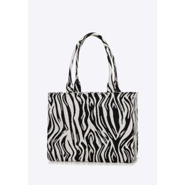 Wittchen Damen-Shopper-Tasche aus Jacquard mit Quaste, wei&szlig; und schwarz